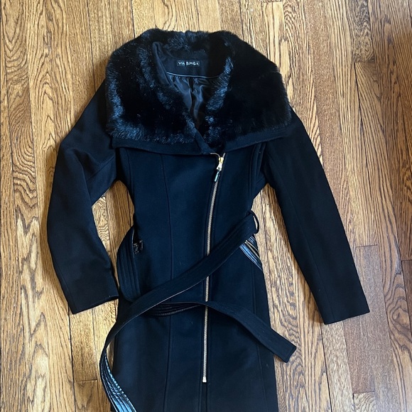 Via Spiga | Jackets & Coats | Via Spiga Black Trench Coat With Faux Fur ...